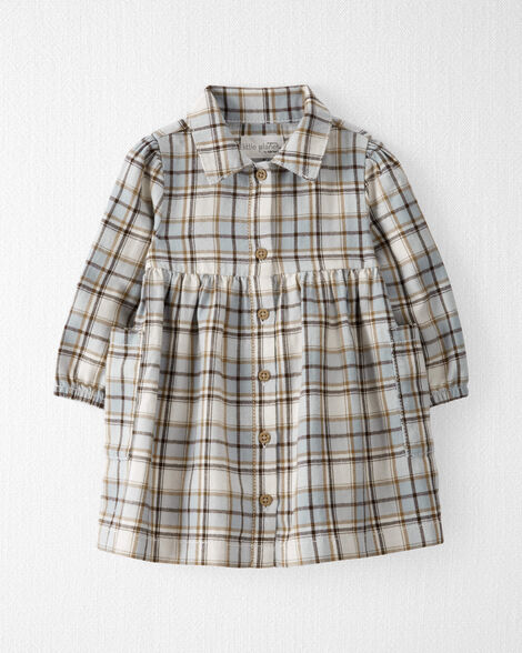 Baby Organic Cotton Herringbone Button-Front Dress in Plaid - Little ...
