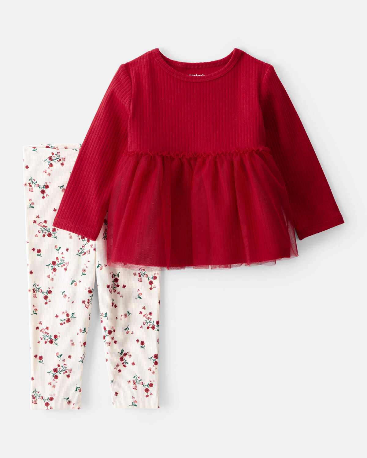 Baby Girl 2-Piece Floral Long-Sleeve Tee & Pant Set - Red - Carter's ...