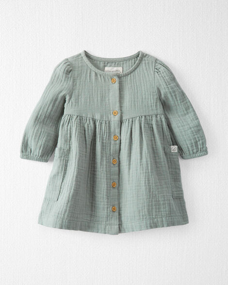 Baby Organic Cotton Gauze Button-Front Dress in Sage Pond - Little ...