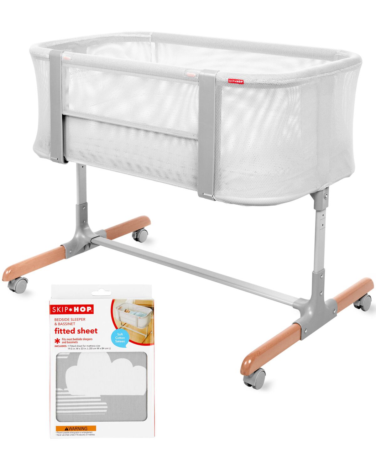 Cozy-Up 2-in-1 Bedside Sleeper & Bassinet Fitted Sheet - Grey Clouds ...