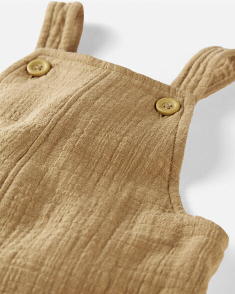 Baby Organic Cotton Textured Gauze Overalls in Light Maple - Little ...