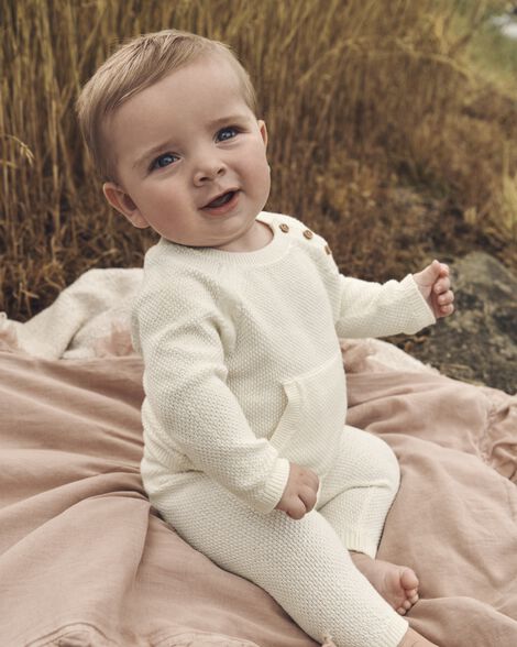 Baby Organic Cotton Sweater Knit Pullover Set in Cream - Little Planet ...