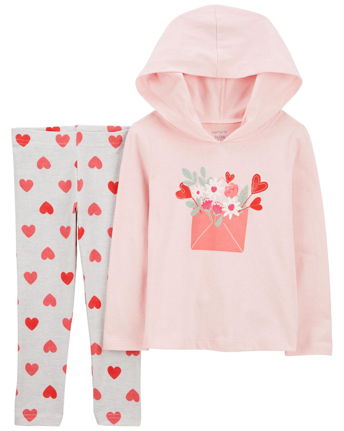 Pink/Heather Toddler 2-Piece Valentine's Heart Hooded Top & Legging Set ...