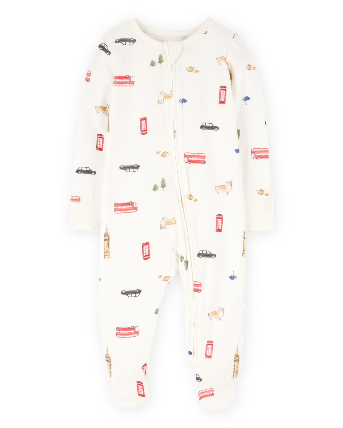 Baby London Print 2-Way Zip PurelySoft Sleep & Play Pajamas - Ivory ...