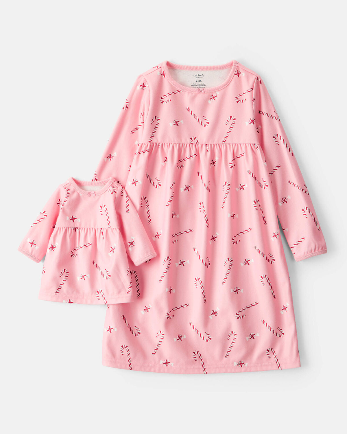 Girls 2-Piece Peppermints Long-Sleeve Loose Fit Night Gown & Matching ...