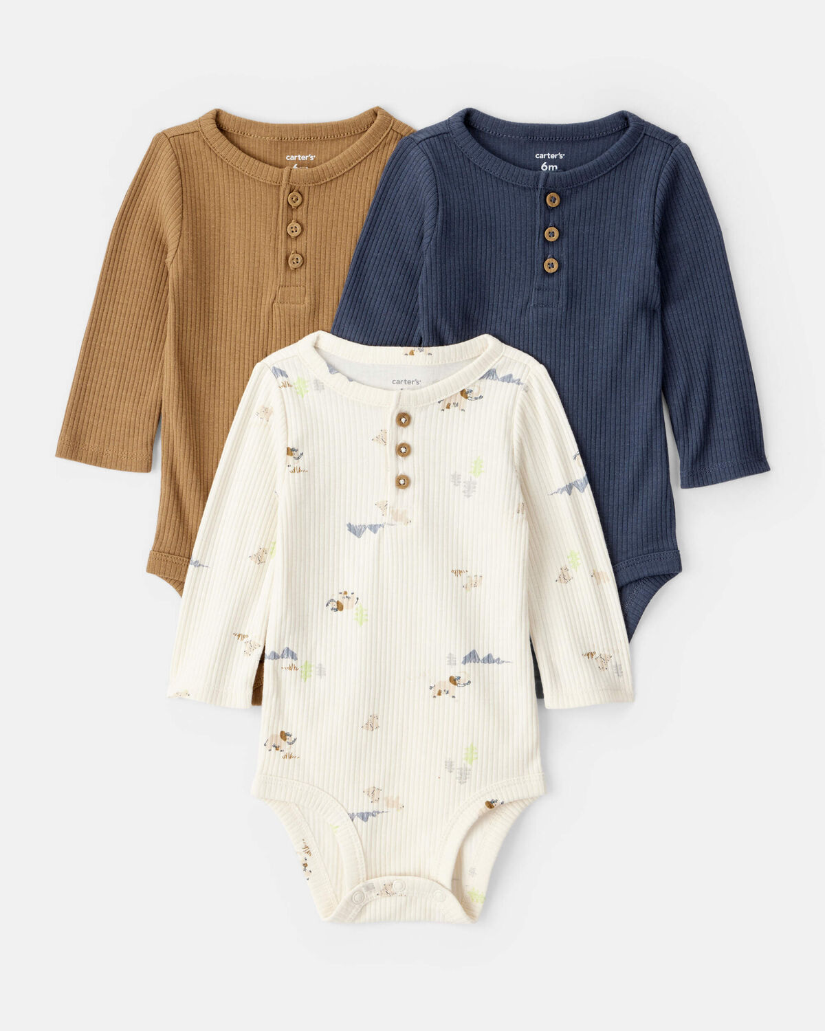 Baby Boy 3-Pack Elephant Print Long-Sleeve Multipack Bodysuits - Carter ...