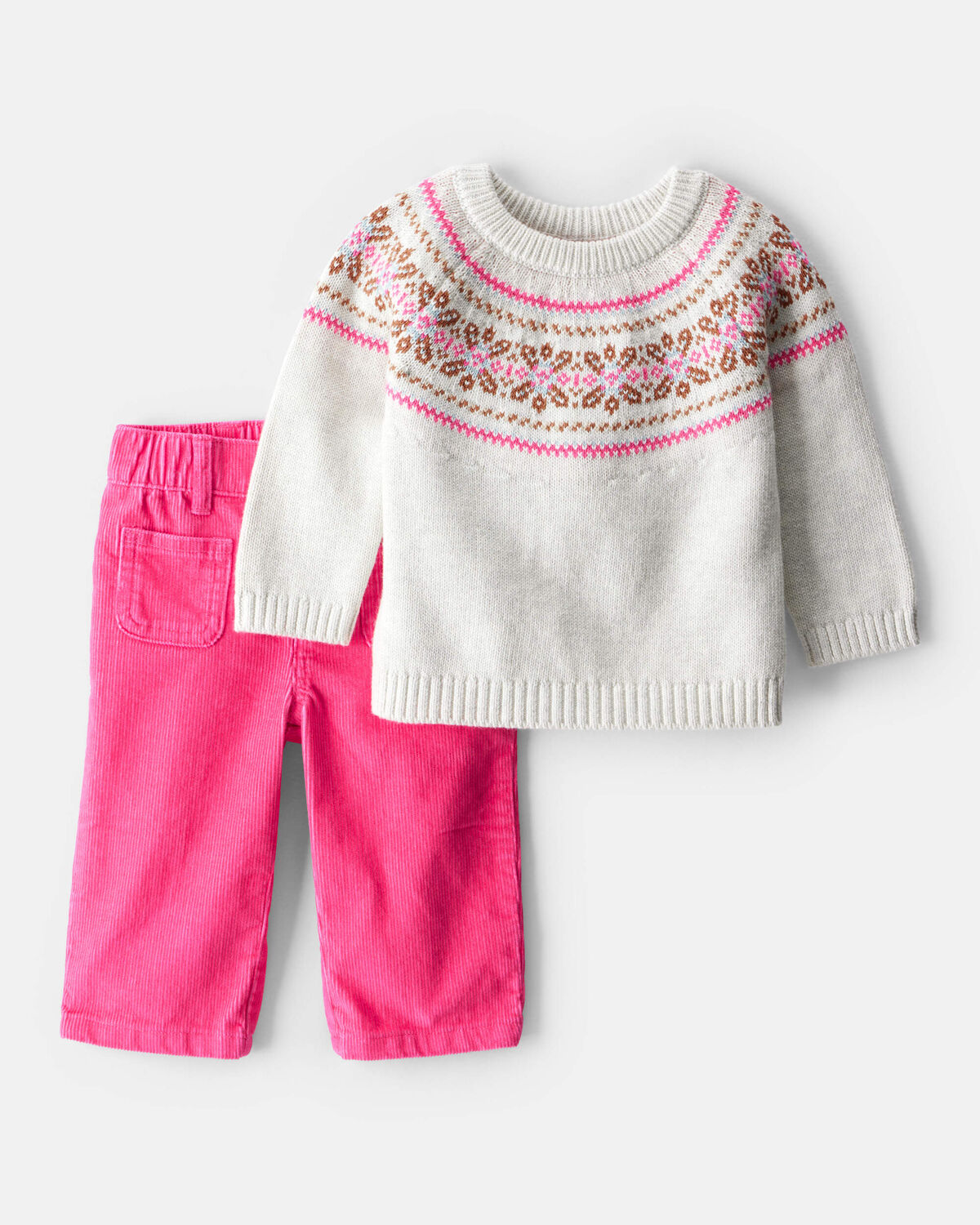 Baby Girl 2-Piece Fair Isle Sweater & Pant Set - Pink - Carter's | Carter's