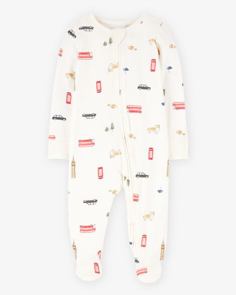 Baby London Print 2-Way Zip PurelySoft Sleep & Play Pajamas - Ivory ...
