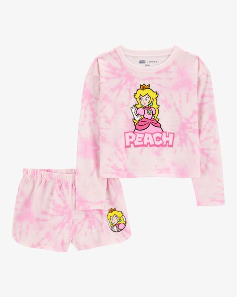Kid Super Mario Bros™ Princess Peach Print Loose Fit 2-Piece Pajamas ...