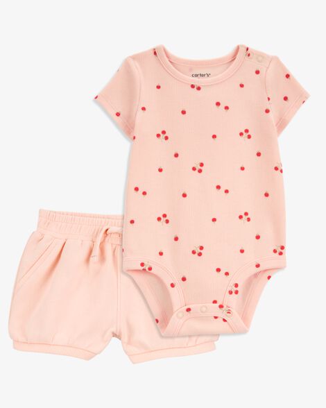 Baby 2-Piece Bodysuit & French Terry Short Set - Pink | Carter's