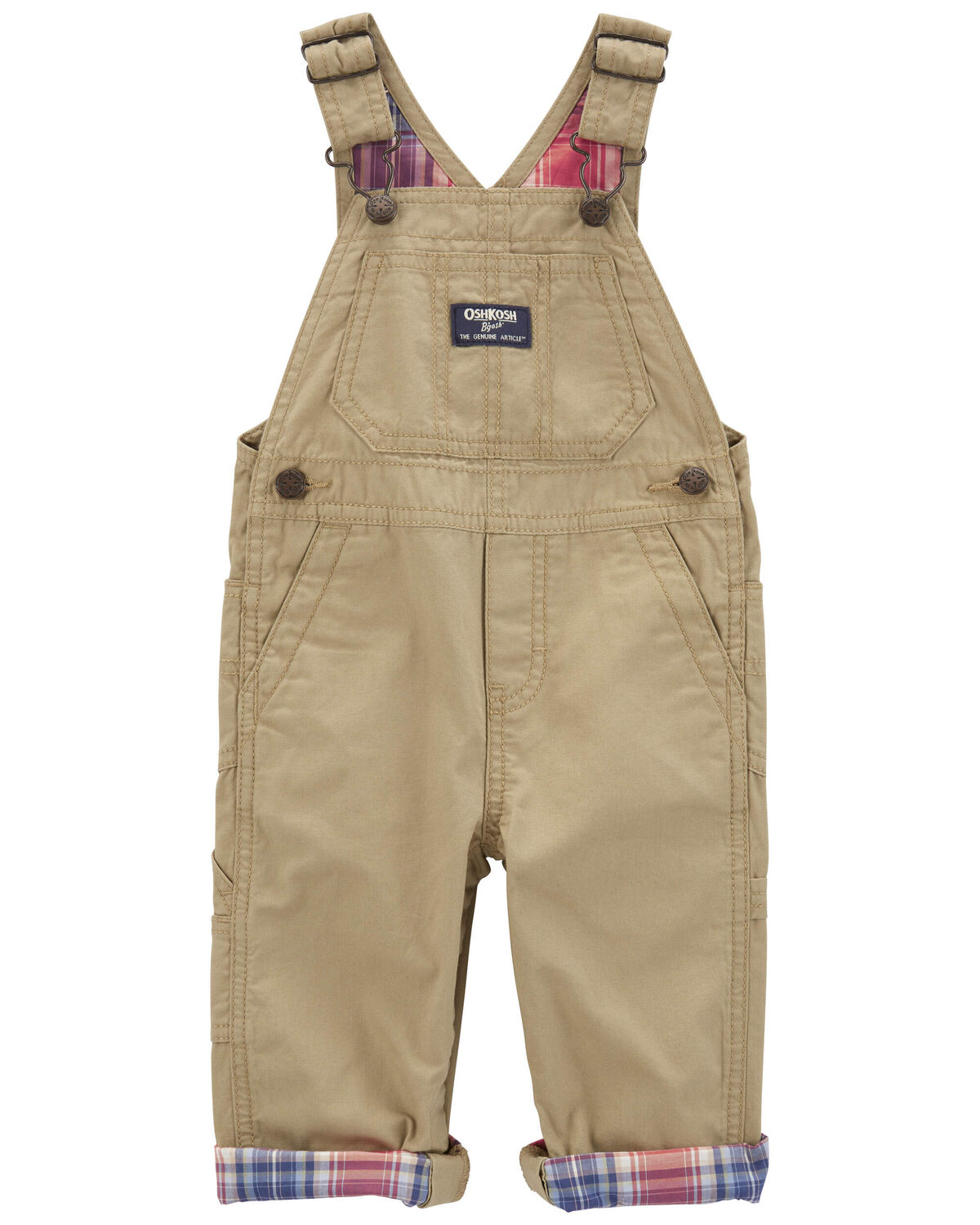 Baby Classic Plaid-Lined Canvas Overalls - OshKosh | Carter's