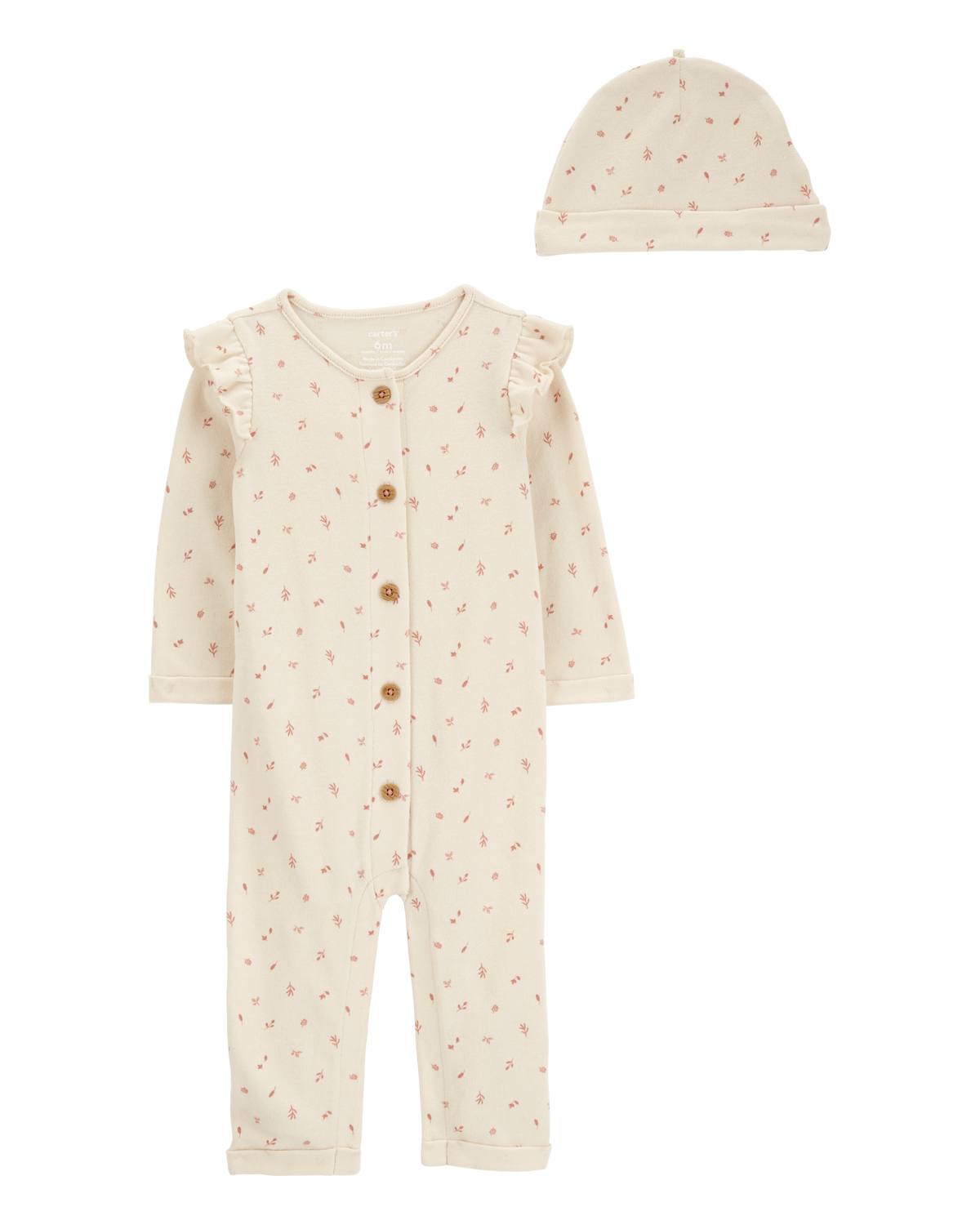 Baby Girl 2-Piece Button-Down Jumpsuit & Cap Set - Ivory - Carter's ...