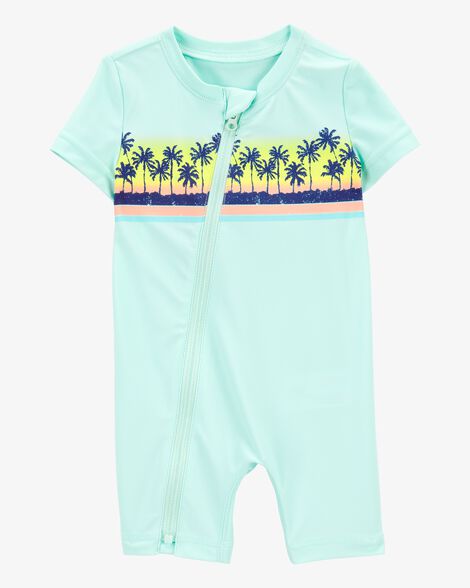 Baby 1-Piece Palm Tree Short-Sleeve Rashguard Swimsuit - Mint - OshKosh ...